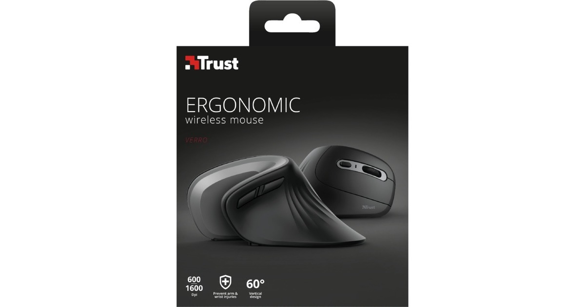 Trust Verro Ergonomic Wireless Mouse Zwart/grijs, 23507, 600 - 1600 dpi